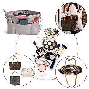 Vercord Premium Nylon Purse Organizer Tote Handbag Insert Organizers Bag in Bag Zipper 13 Pockets Grey Large