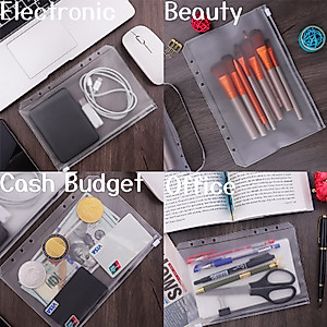 Antner 12PCS A5 Binder Pockets 6 Holes Budget Cash Envelopes for Budgeting, Clear Zipper Folders Planner Inserts Loose Leaf Bags Binder, Waterproof PVC Document Pouch Filing
