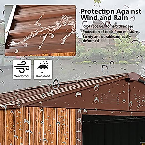 6.36 x 5.7ft Outdoor Metal Storage Shed with Floor Frame, Sliding Doors & Side Window, Sun Protection, Waterproof Tool Storage Shed for Garden, Patio, Lawn,Backyard (Brown & Wood Grain)