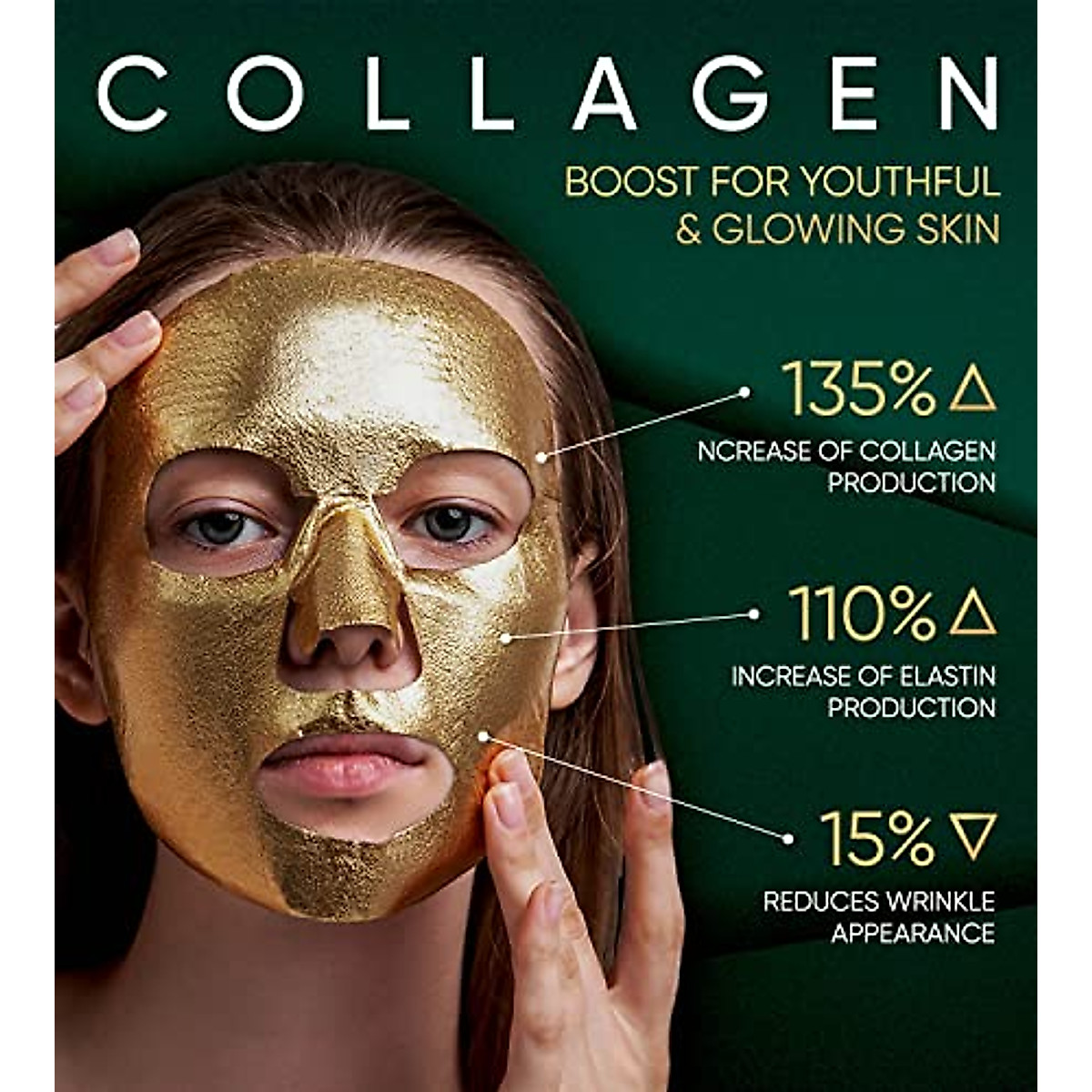 24K Gold Facial Masks for Women Skin Care Anti Aging - Collagen Moisturizing Sheet Mask for Sensitive Skin - Brightening Korean Face Mask - Hydrating Mask to Reduce Fine Lines & Wrinkles by Elixir (4 Pack)
