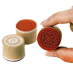 6 Pcs Flower Pattern Round Wooden Rubber Stamp for Scrapbooking and Wedding Invitation Cards (Flower Design)
