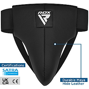 RDX Groin Protector for Boxing, Muay Thai, Kickboxing and MMA Training, Maya Hide Leather Abdo Gear for Martial Arts , SATRA Approved Abdominal Guard for Karate and Taekwondo (Black, Large)