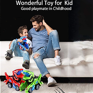 Transforming Dinosaur Toys,Transformer Toys for Kids Car for Boys Age 3-5 Dino Car Dinotrux Toys for Kids with LED Light & Music Automatic Transform for Kids Toddlers Birthday Gifts(Green)