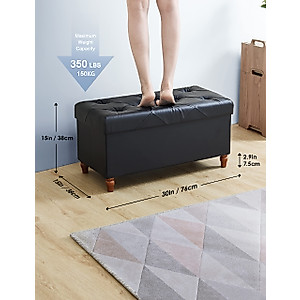 Nicehill 30 inches Folding Storage Ottoman Bench with Wooden Legs, Ottoman with Storage for Living Room & Bedroom,Faux Leather, Load 350lbs, Black
