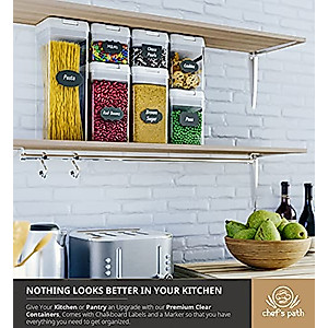Chef's Path Airtight Food Containers with Easy Lock Lids - 7 PC BPA Free Plastic Containers for Kitchen Pantry Organization and Storage, Ideal for Cereal, Sugar & Dry Food - Accessories Included
