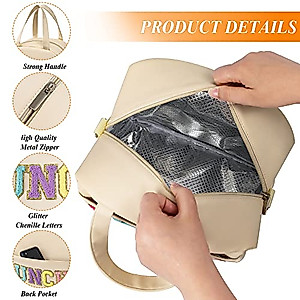 LUCKIPLUS Lunch Bag for Women Personalized Insulated Lunch Box for Adults with Adjustable Shoulder Strap Reusable Freezable Lunchbox Cooler Tote for Office Work Picnic Beach (Beige)