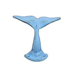 Handcrafted Nautical Decor Rustic Light Blue Cast Iron Decorative Whale Tail Hook 5" - Cast Iron Decoratio