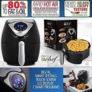 Deco Chef XL 3.7 QT Digital Air Fryer Cooker with 7 Smart Programs, LED Touch Screen, Oil-Less Non-Stick Coated Basket, Timer Counter Top, Healthy Kitchen Safe Frying Station with Cook Book
