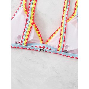 SOLY HUX Women's Triangle Bikini Top Spaghetti Strap Sexy Swimsuit Top Only Pink S