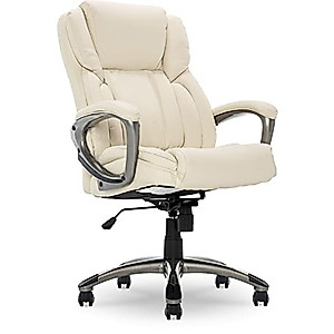 Serta Executive Office Adjustable Ergonomic Computer Chair with Layered Body Pillows, Waterfall Seat Edge, Bonded Leather, Ivory White