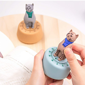 Ranvi Timer Cat Shaped Time Manager Mechanical Kitchen Timer, Suitable for Kitchen, Learning, Daily(Gray)