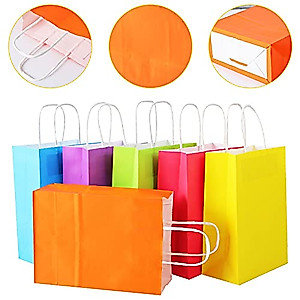 Jutoe 24pcs Kraft Paper Gift Bags,Recyclable Paper Shopping Bags with Handles,Rainbow Colors Retail Bags,Birthday Party Bags,Souvenir Gift Bags