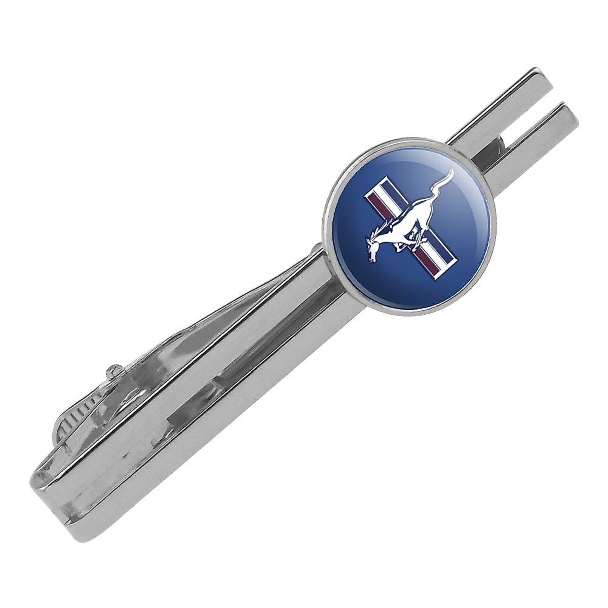 GRAPHICS & MORE Ford Mustang Logo Round Tie Bar Clip Clasp Tack Silver Color Plated