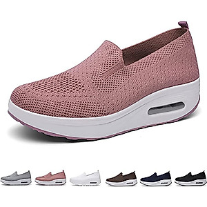 Huien Women's Orthopedic Sneakers, Mesh Up Stretch Platform Sneakers Comfortable Casual Fashion Sneaker Breathable Walking Shoes (Pink,9)