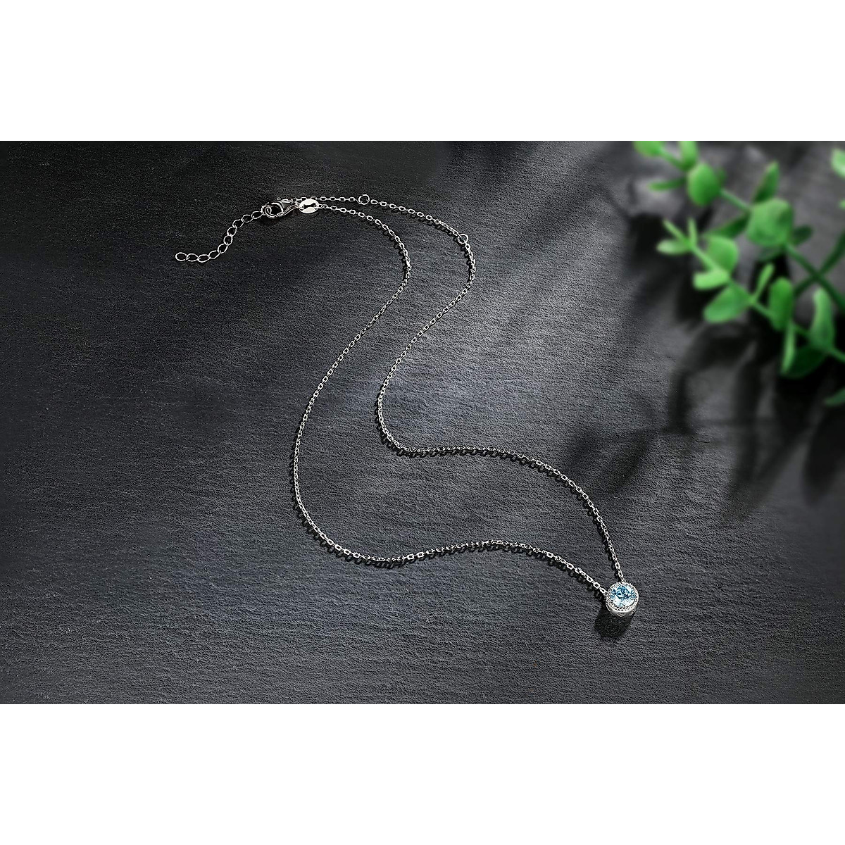 Presentski March Birthstone Necklace White Gold for Mom Women Sterling Silver CZ Blue Pendant Necklaces