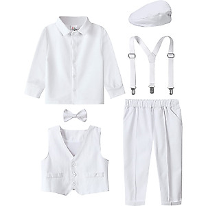 A&J DESIGN Baptism Outfits for Babyboys Toddler Christening Formal Suits with Hat White 3T