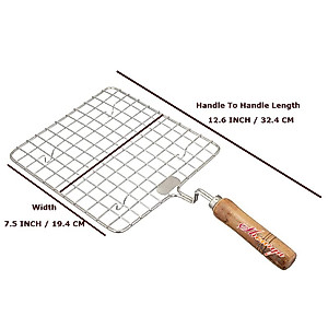 Satre Online And Marketing Wooden Sqaure Roasting Net,Stainless Steel Wire Roaster,Wooden Handle Round with Roasting Net,Roasting Net,Square Roasting Net,Papad Jali,Roti Jali,Roaster