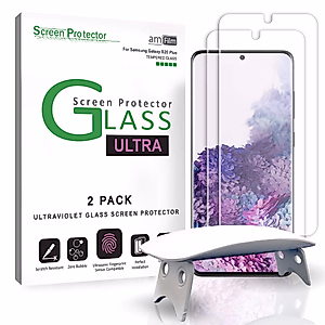amFilm Ultra Glass Screen Protector for Galaxy S20 Plus, Tempered Glass, 2 Pack