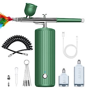 Air Brush Kit with Air Compressor, Rhinowisdom Airbrush Kit 48PSI Airbrush for Nails Air Brush Painting Set Portable with 0.3mm Nozzle and Cleaning Brush Set for Nails Makeup Painting Tattoo Model