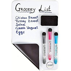 Magnetic Dry Erase White Board Sheet for Fridge 12x8 in - with Stain Resistant Technology - Includes 3 Markers and Big Eraser with Magnets - Small Refrigerator Whiteboard Planner & Organizer