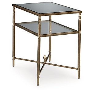 Signature Design by Ashley Cloverty Industrial Mirror-Tabletop End Table with Round Legs and Glass Shelf, Metallic