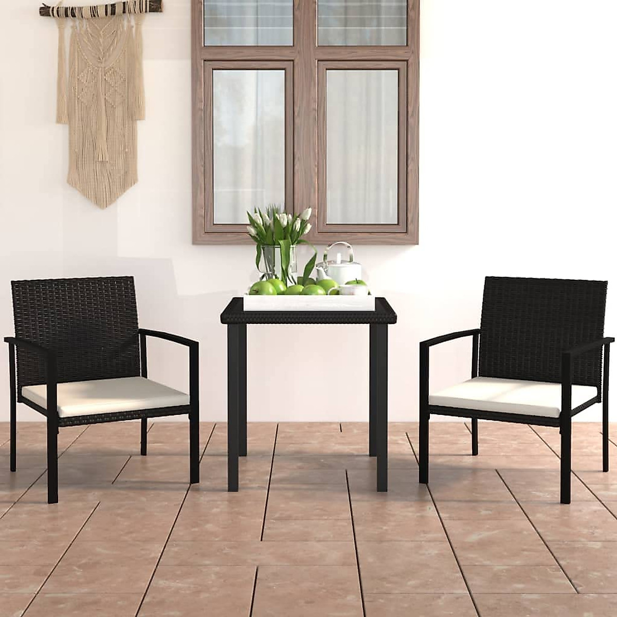 YUHI-HQYD 3 Piece Patio Dining Set,Afternoon Tea Suit,Conversation Furniture,Balcony Bar,Perfect for Patio, Garden, Porch,Family Room,Sitting Area, Poly Rattan Black