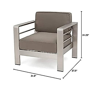 Christopher Knight Home Cape Coral Outdoor Chat Set with Fire Table, 5-Pcs Set, Khaki / Dark Grey