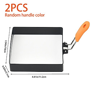 Egg Ring Egg Pan 2PCS Non-stick 4 Inch Square Egg Rings for Frying Eggs with Silicone Handle, Stainless Steel Square Egg Mold for Breakfast Type1