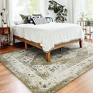 B BENRON Soft Living Room Rug 4x6, Brown, Thin Rugs for Bedroom, Floral Rug with Memory Foam, Low-Pile Area Rug Home Decor