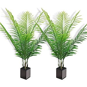 REGIS Artificial Areca Palm Plant, 4FT Fake Palm Tree Plant in Pot, Potted Faux Topiary Silk Tree for Indoor Entryway Decor Outdoor Home Office Gift，2 Pack