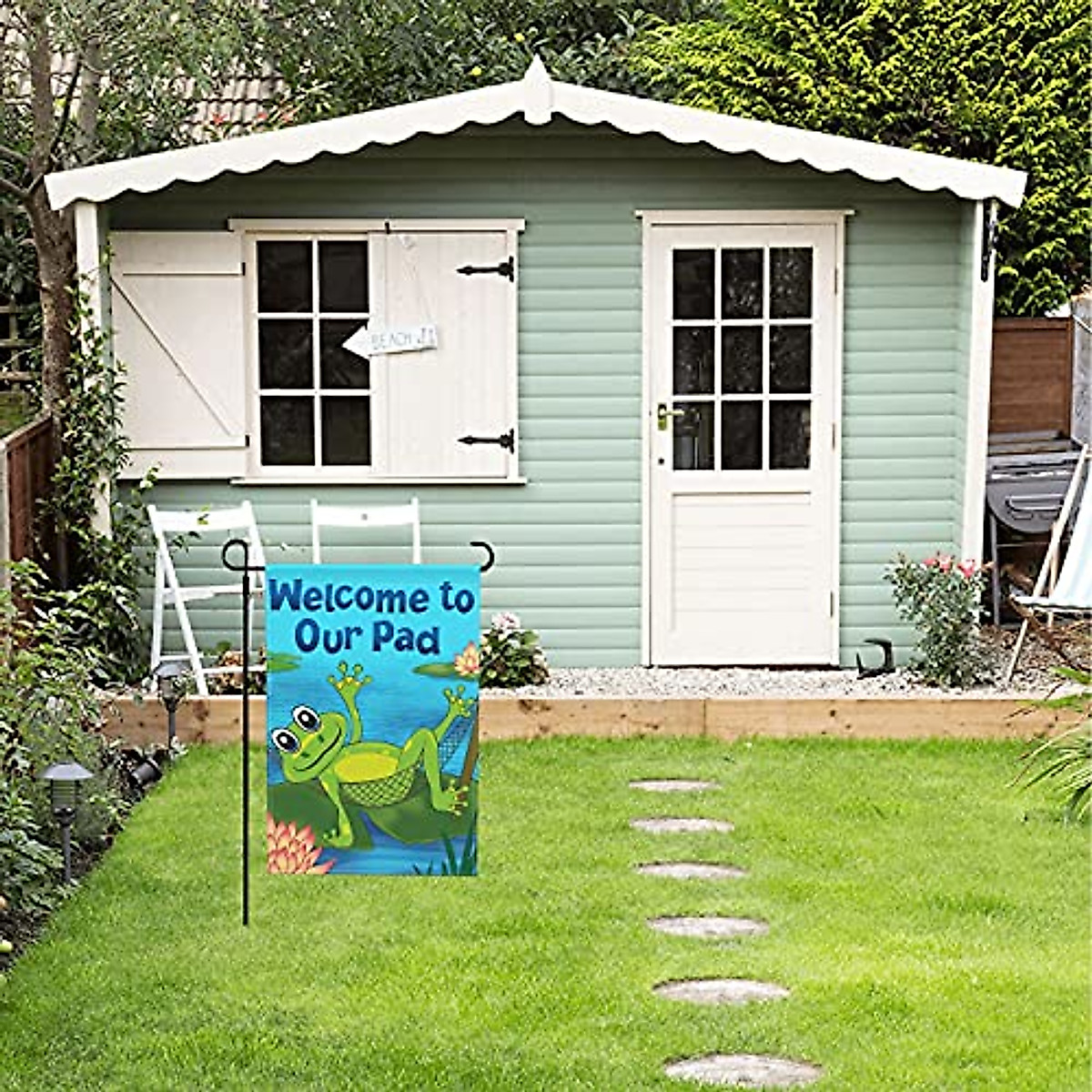 12x18 Inch Garden Flag Welcome To Our Pad Frog Burlap House Flags Double Sided Outdoor Flags Decorative Flag For Patio Lawn Home Farmyard Decor