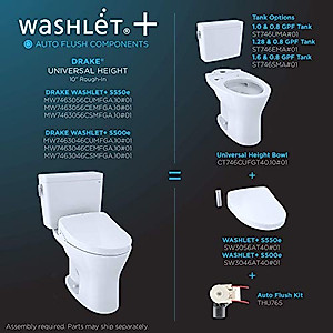 TOTO MW7463056CEMFGA.10#01 Drake WASHLET Two-Piece Dual Universal Height with 10 Inch Rough-in DYNAMAX Tornado Toilet with Auto Flush S550e Bidet Seat, 1.28 and 0.8 GPF, Cotton White