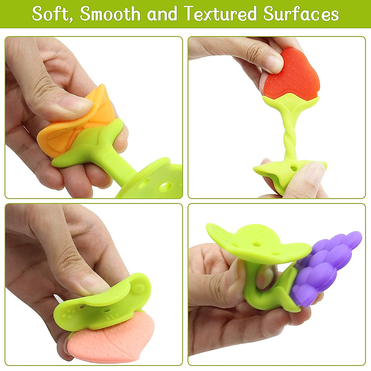 5 PCS Baby Teething Toys, Bagvhandbagro Soft Fruit Teething Toys for Babies 0-6 Months 6-12 Months, Silicone Baby Teethers Stick Freezer Safe for Infants and Toddlers