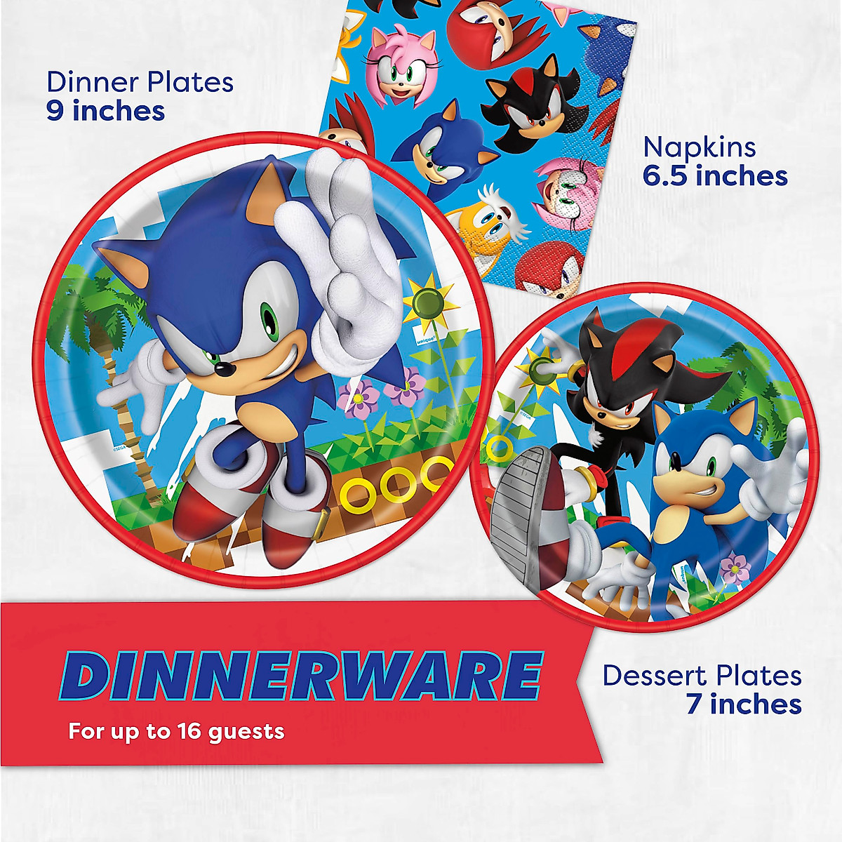 Sonic Birthday Party Decorations, Sonic Tablecloth, Sonic Plates and Napkins for 16 | Sonic Party Decorations | Officially Licensed