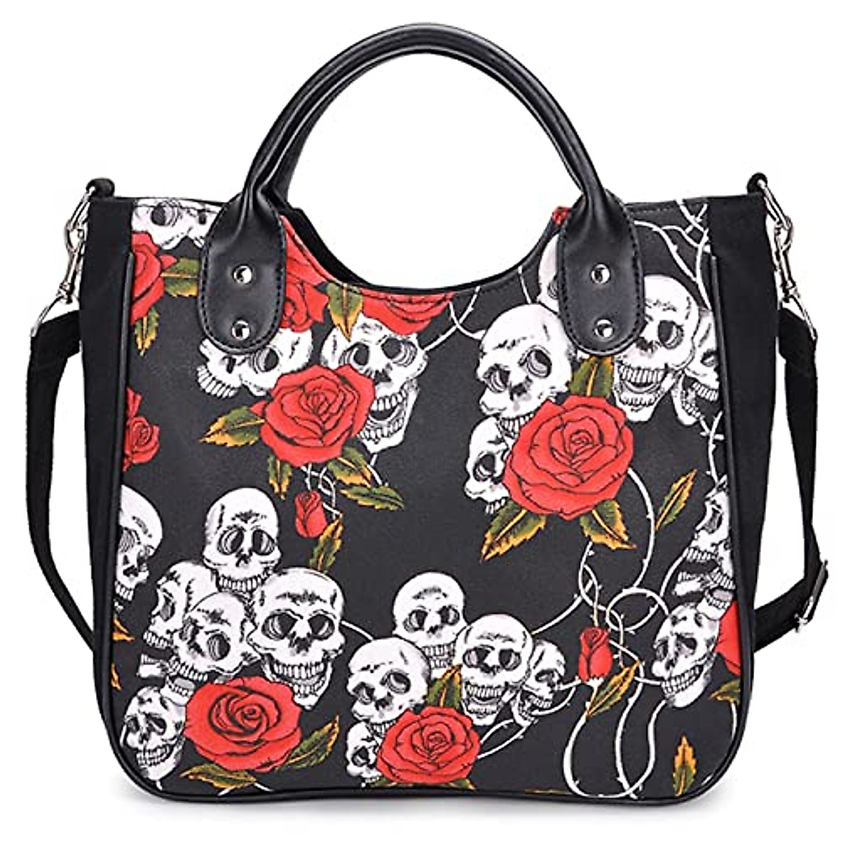 Women Canvas Handbags Skull Tote Shoulder Crossbody Bag Hobo Purse Punk Satchel Bags, Printed Skull