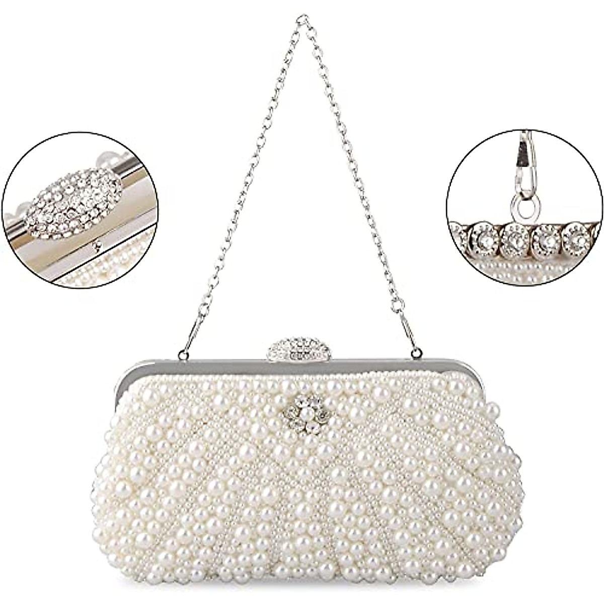 LIFEWISH Womens Pearl Evening bag Cascading Bead Rhinestone Fancy clutch purses
