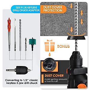 SHALL 1 Inch SDS Plus Heavy Duty Rotary Hammer Drill, 900W Rotomartillo, 6 Variable Speeds, Flat Chisel, Point Chisel and 3 Drill Bits Included, for Drilling, Hammering, Chiseling, 0-1150 RPM