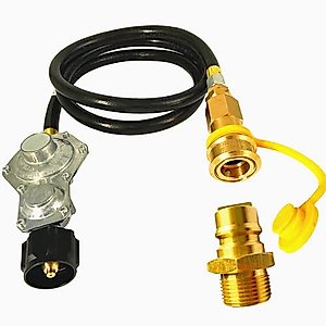 MCAMPAS 5FT Two Stage Propane Regulator with Hose, Standard 3/4" Quick Disconnect Connector & 3/4" Quick Disconnect Plug for LP Propane Outdoor Cooking Appliances Building Heaters .Gas Generators