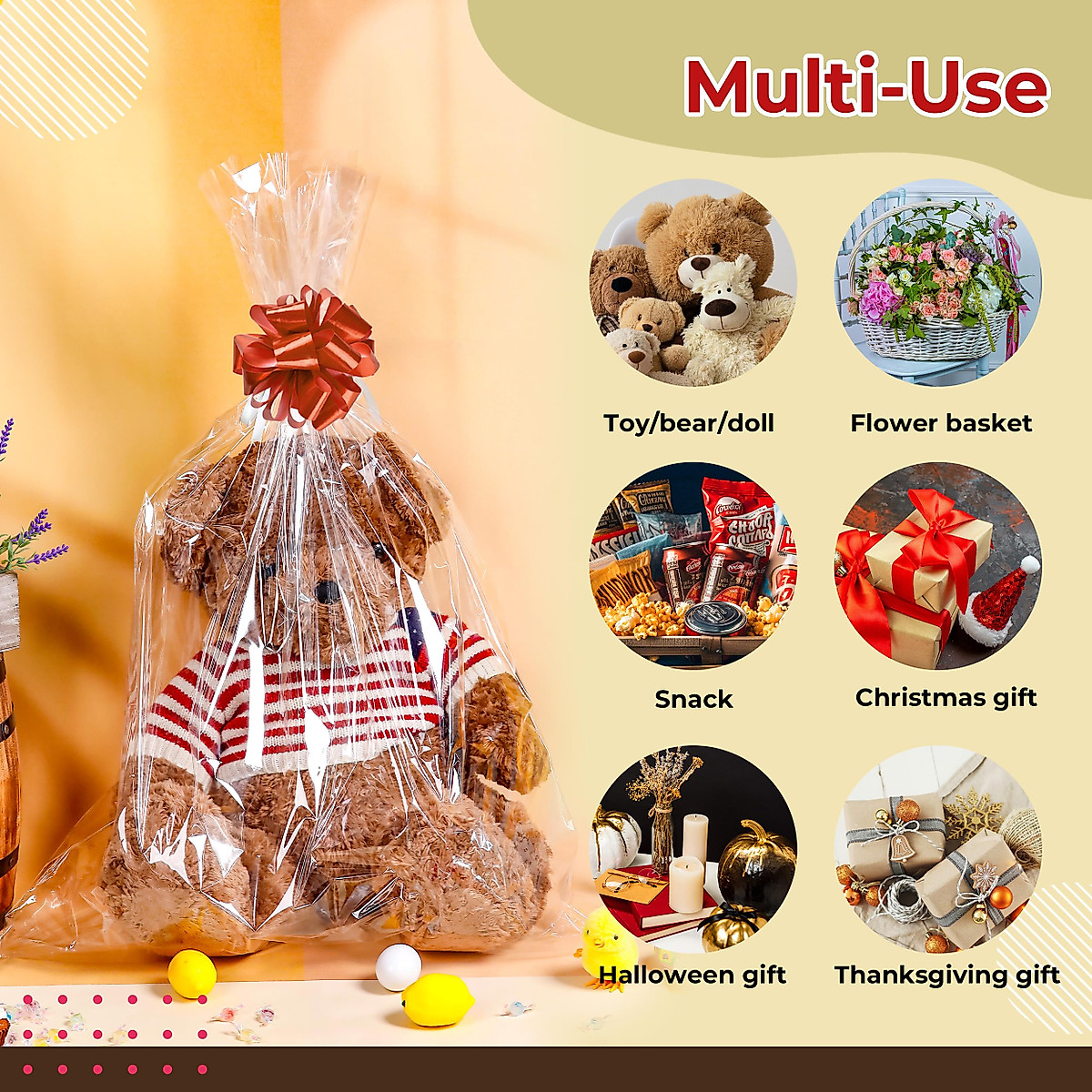 NPLUX 10 Pack Cellophane Gift Bags Large Treat Bags Clear Plastic Gift Bags Cellophane Wrap for Gift Baskets (30×40IN)