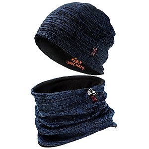 Winter Beanie Hat Scarf for Men Women Knit Thick Fleece Lined Warm Windproof Ski Skull Cap Neck Warmer Gaiter Face Scarf Set