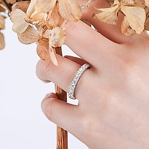 EAMTI 3mm Cubic Zirconia Wedding Band 925 Sterling Silver Half Eternity Ring for Women Size 7