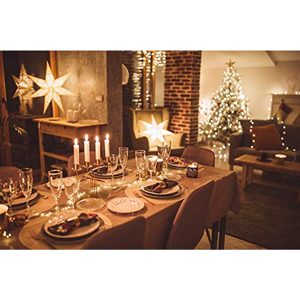 DecoBrite Warm White LED Battery Operated Christmas String Lights with 8 Modes Function 100 ct. 26ft (8m) Micro Bulbs on Green Wire Indoor Outdoor Holidays Patio Decoration (Warm White)