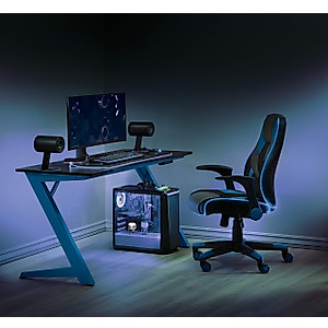 OSP Home Furnishings Beta Battlestation Gaming Desk with Bluetooth RGB LED Lights, Matte Blue
