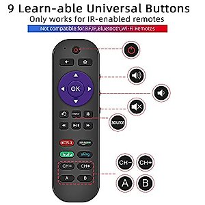 Gvirtue Universal Remote Control Fits for Roku Player 1 2 3 4 Premiere/+ Express/+ Ultra with 9 More Learning Keys Programmed to Control TV/Soundbar/Receiver