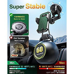 VANMASS Universal Car Phone Mount,【Patent & Safety Certs】 Upgraded Handsfree Dashboard Stand, Phone Holder for Car Windshield Vent, Compatible iPhone 14 13 12 11 Pro Max Xs XR X, Galaxy (Green)