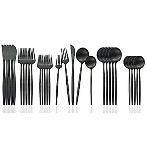 JASHII Flatware Silverware Set Stainless Steel Satin Finish Cutlery Set Service for 6, 30-Piece Spoons And Forks Kitchen Utensil Set, Dishwasher Safe (Matte Black)