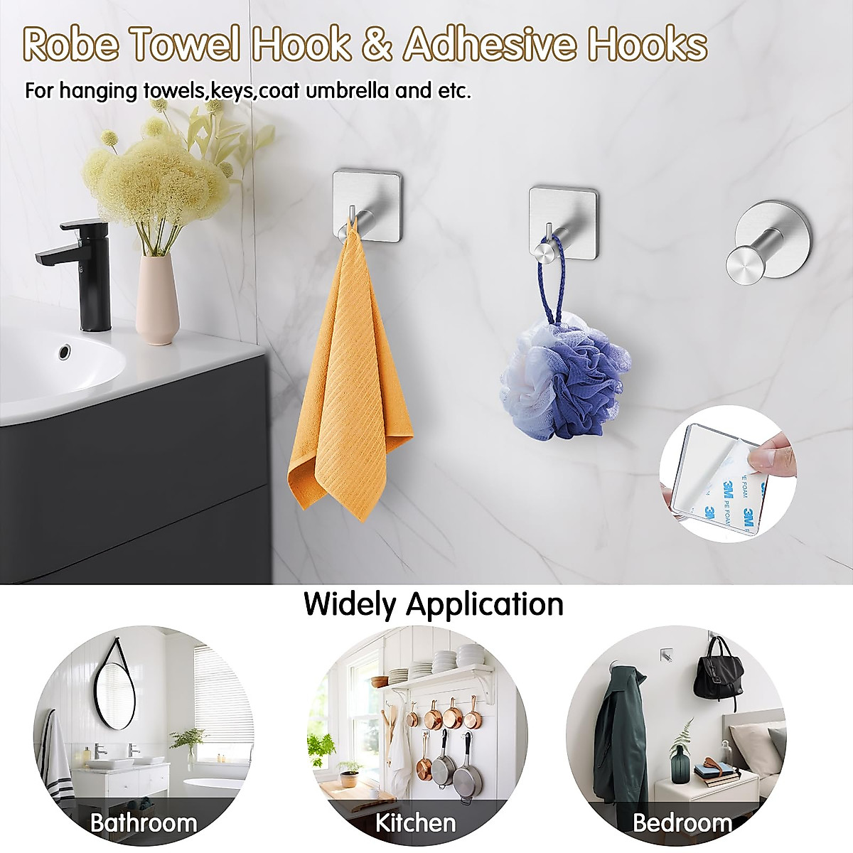Bathroom Hardware Set, Brushed Nickel Bathroom Accessories, 6PCS Adjustable Towel Holder Set, Expandable Tower Bar, Adhesive Toilet Paper Holder, Stainless Steel Towel Rack, Towel Ring, Hooks,No Drill