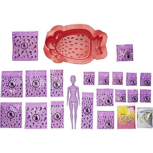 Barbie Color Reveal Foam! Doll & Pet Friend with 25 Surprises: Scented Bubble Solution, Outfits, Hair Extension, Accessories, Kid Bracelet & Charm Hidden in Sand; Sunny Strawberry-Theme