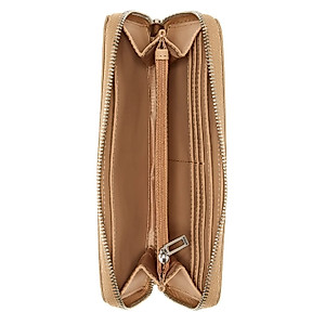 GUESS Women's White Tan Logo Zip-Around Wallet Clutch Bag