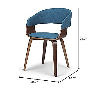 SIMPLIHOME Lowell Bentwood Dining Chair, Blue Linen Look Fabric and SOLID WOOD, Rounded, Upholstered, For the Dining Room,